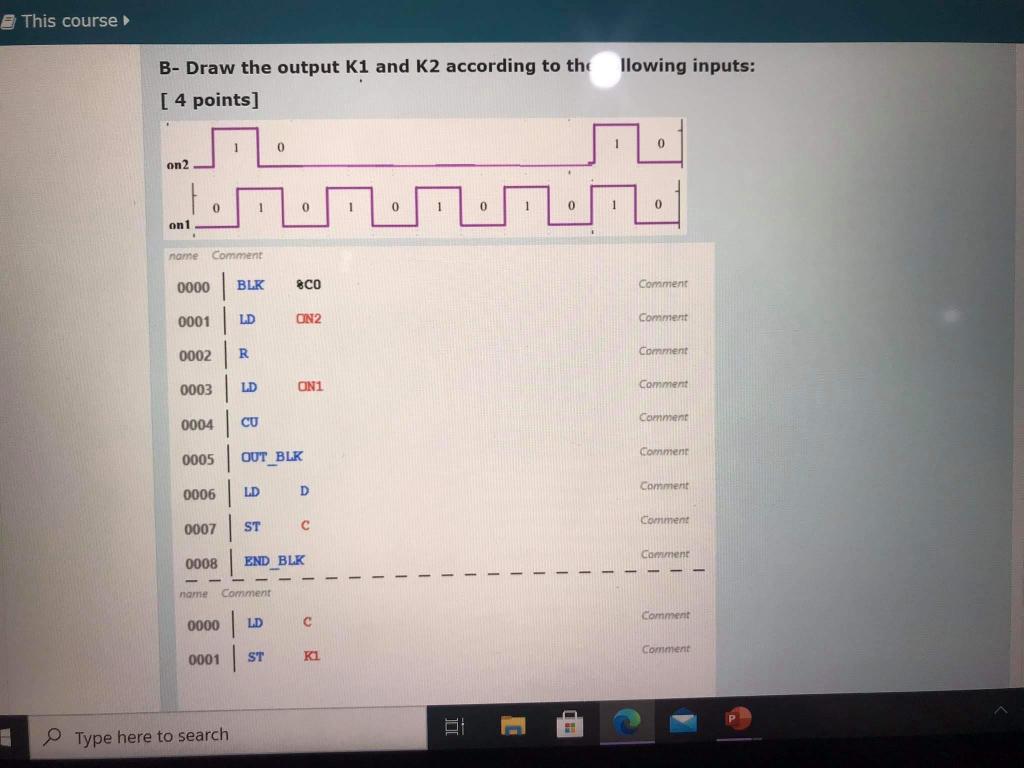 This course llowing inputs: B- Draw the output Ki and | Chegg.com