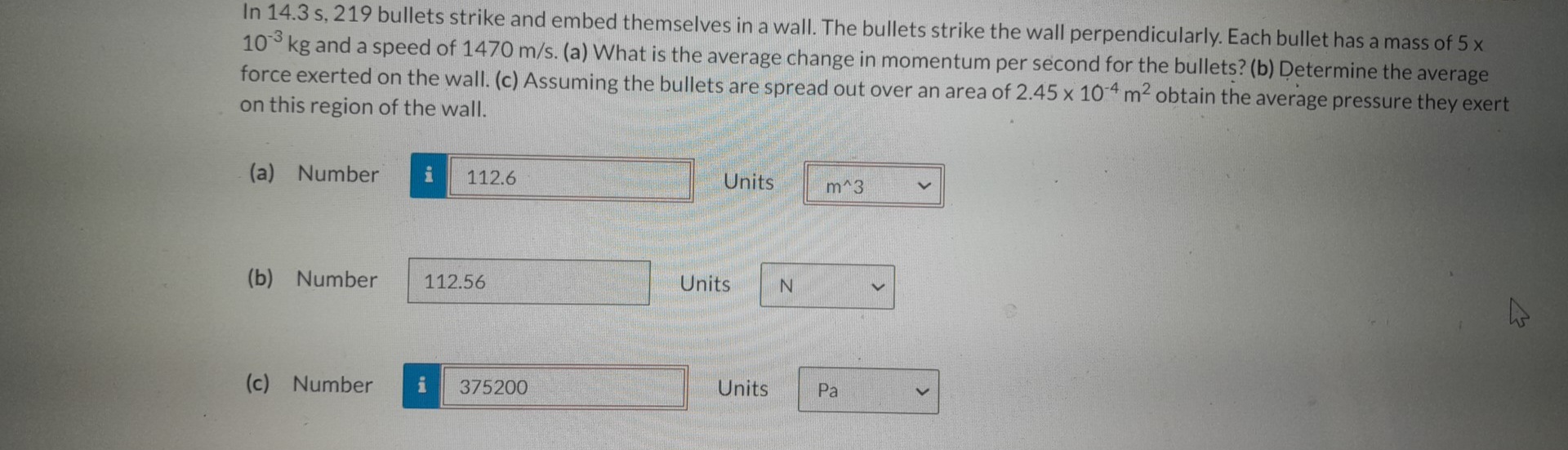 Solved In 14.3 ﻿s, 219 ﻿bullets strike and embed themselves | Chegg.com