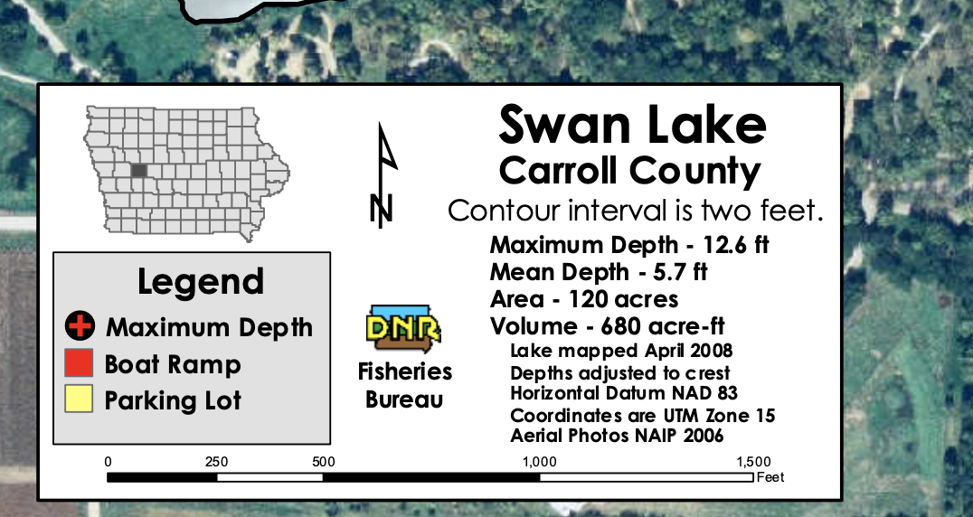 Solved Legend Maximum Depth Boat Ramp Parking Lot Swan Lake | Chegg.com