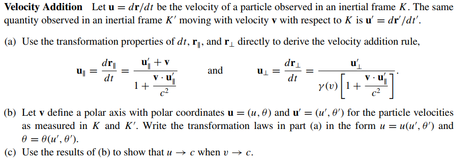 Solved Velocity Addition Let u=dr/dt be the velocity of a | Chegg.com