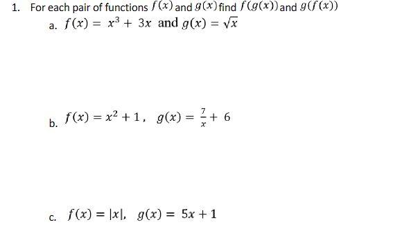 Solved For each pair of functions f(x) and g(x) find f(g(x)) | Chegg.com