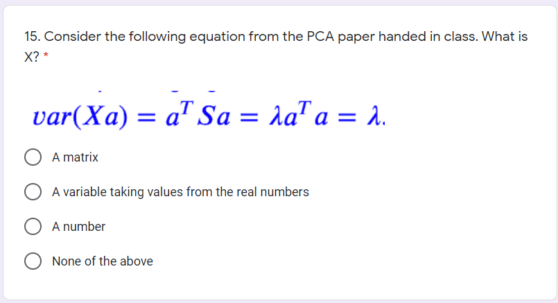 Solved 15. Consider the following equation from the PCA | Chegg.com