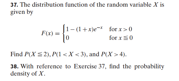 Solved 37. The distribution function of the random variable | Chegg.com