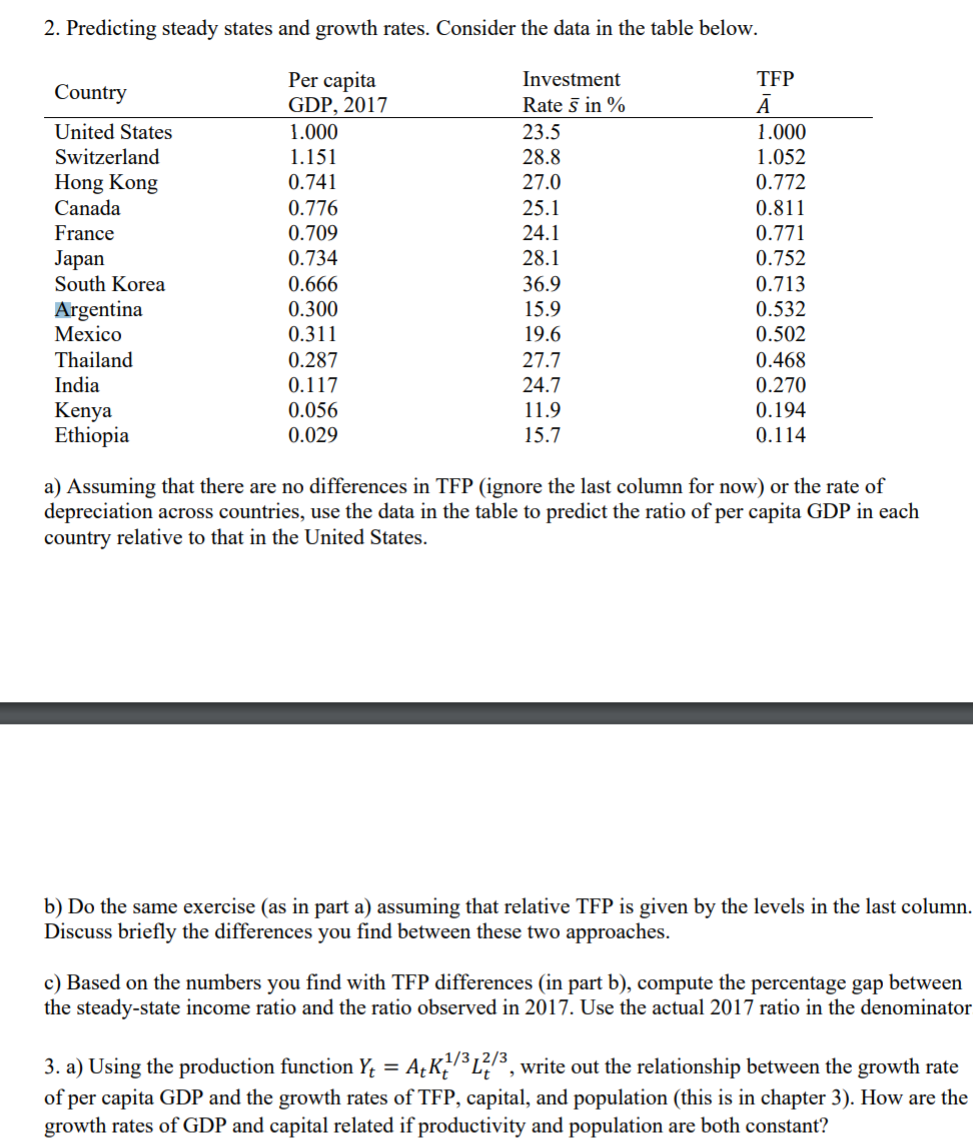 2. Predicting steady states and growth rates. | Chegg.com