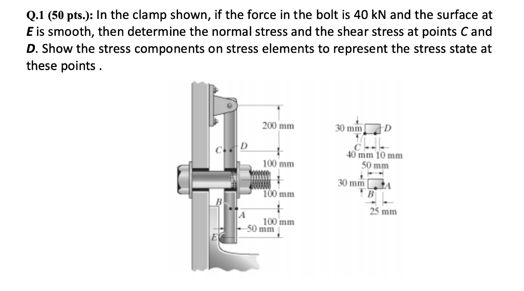 Q.1 (50 pts.): In the clamp shown, if the force in | Chegg.com