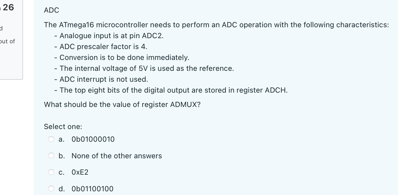 Solved The ATmega16 microcontroller needs to perform an ADC | Chegg.com