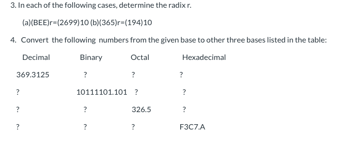 Solved In each of the following cases, determine the radix | Chegg.com