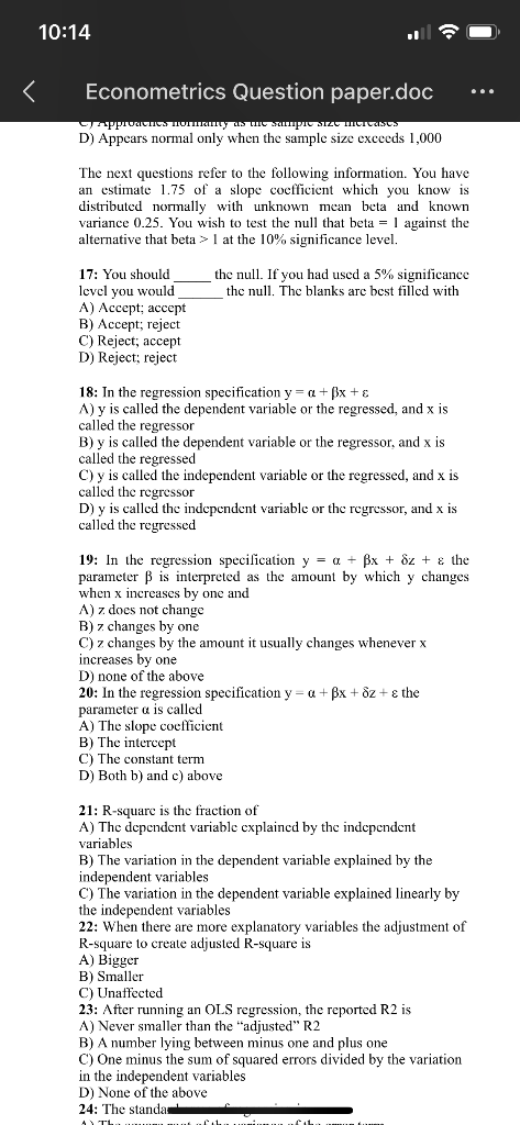 Solved 10:14 Econometrics Question paper.doc Approaches | Chegg.com