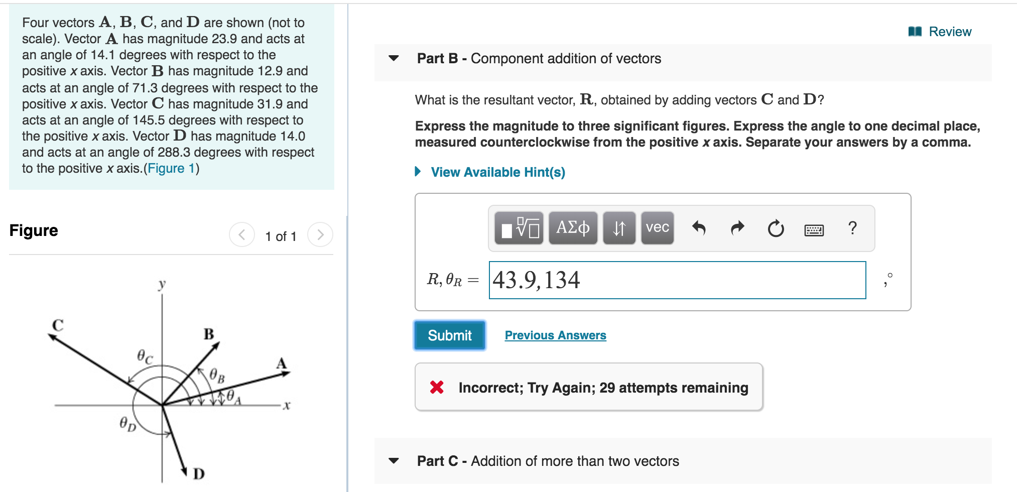 Solved Review Part B - Component addition of vectors Four | Chegg.com
