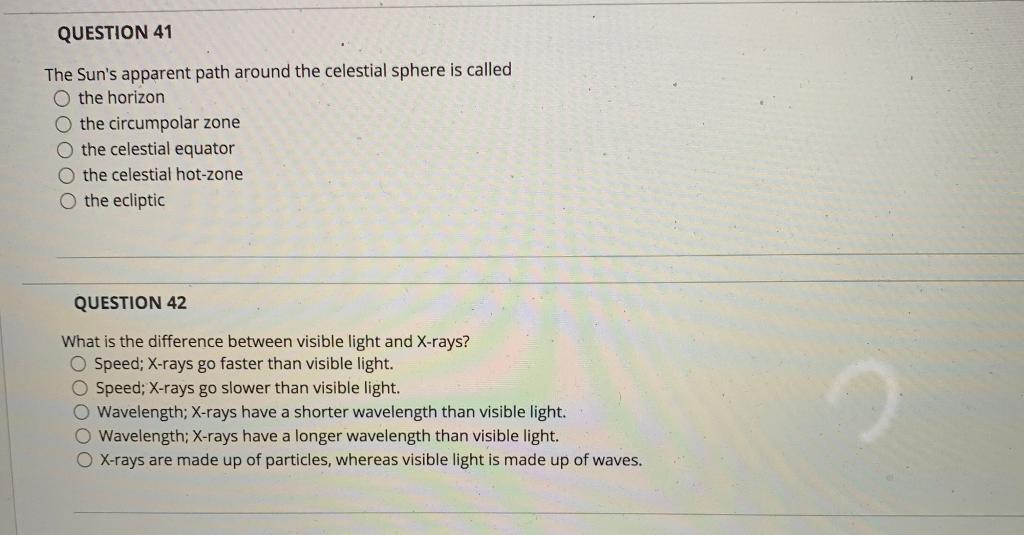 Solved QUESTION 41 The Sun's apparent path around the | Chegg.com