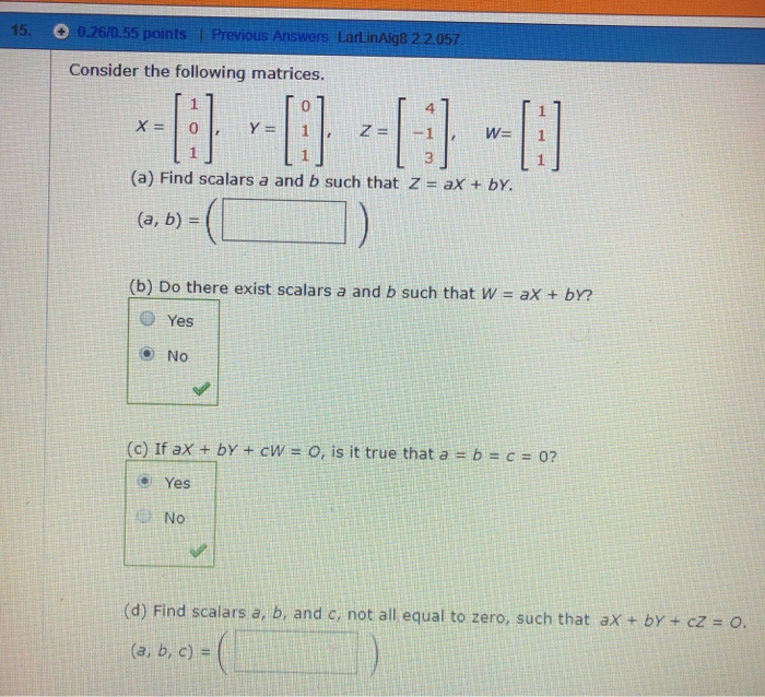 Solved 15 O 0.26/0.55 points | Previous Answers Lart inAlg8 | Chegg.com