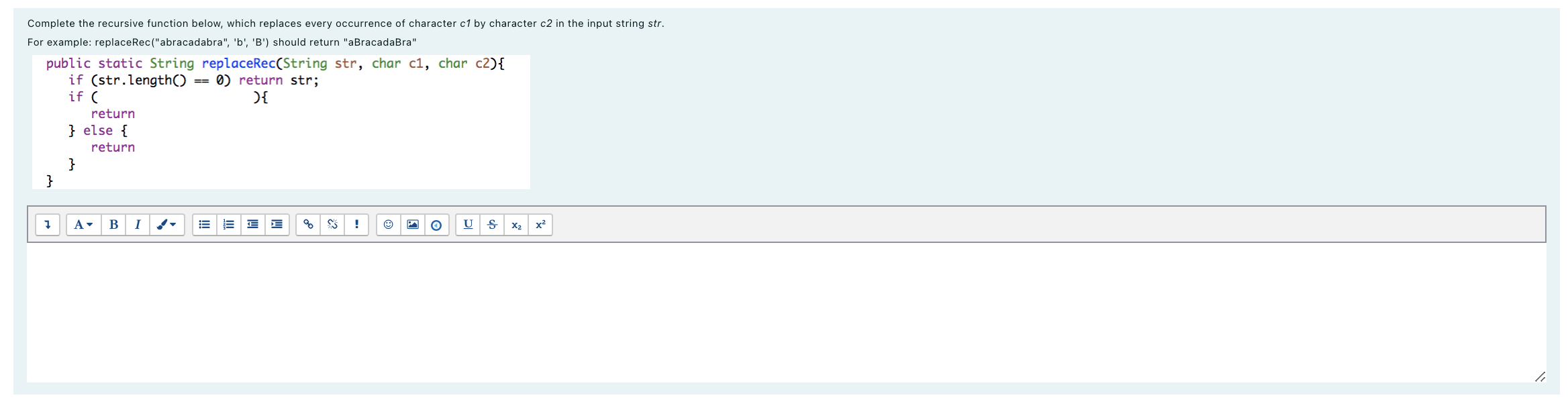 Solved Complete the recursive function below, which replaces | Chegg.com
