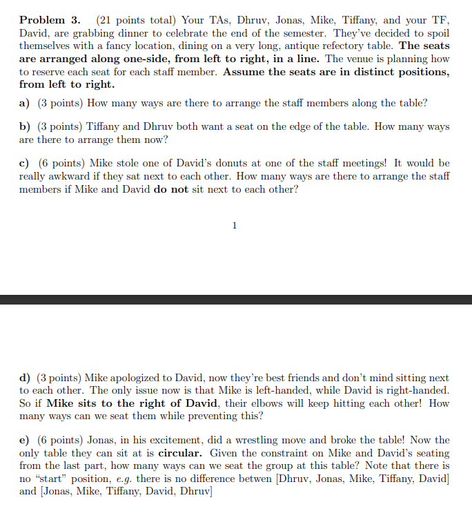 Solved Problem 3. (21 points total) Your TAs, Dhruv, Jonas, | Chegg.com