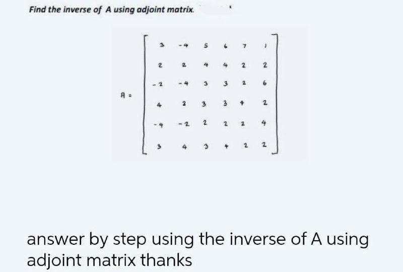 Solved Find the inverse of A using adjoint matrix. S 7 1 2 2 | Chegg.com