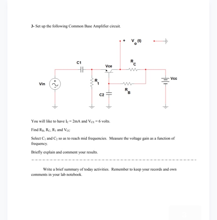 Solved 3- Set up the following Common Base Amplifier | Chegg.com