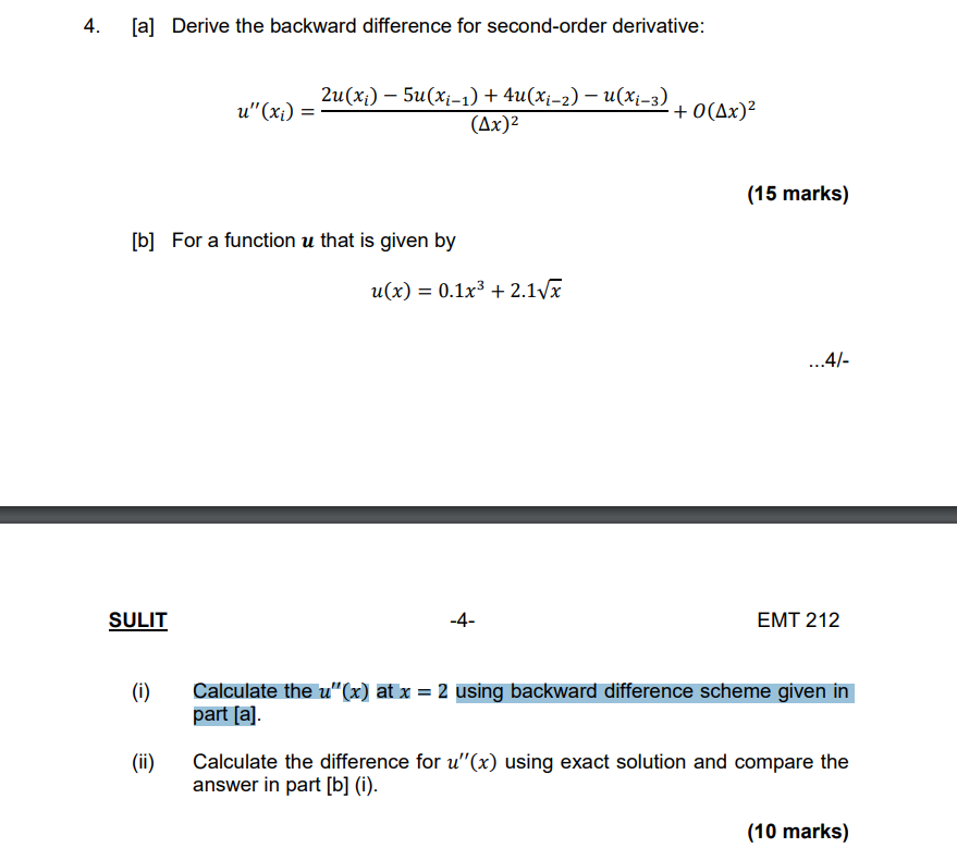 Solved [a] Derive the backward difference for second-order | Chegg.com