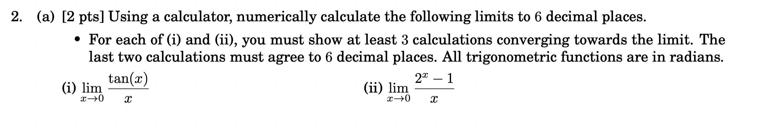 Solved 2. (a) [2pts] Using a calculator, numerically | Chegg.com