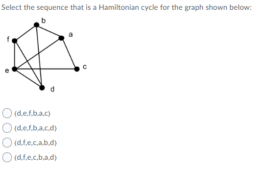 Solved Select the sequence that is a Hamiltonian cycle for | Chegg.com