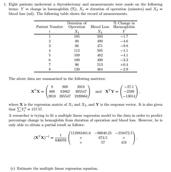 Solved 1. Eight patients underwent a thyroidectomy and | Chegg.com