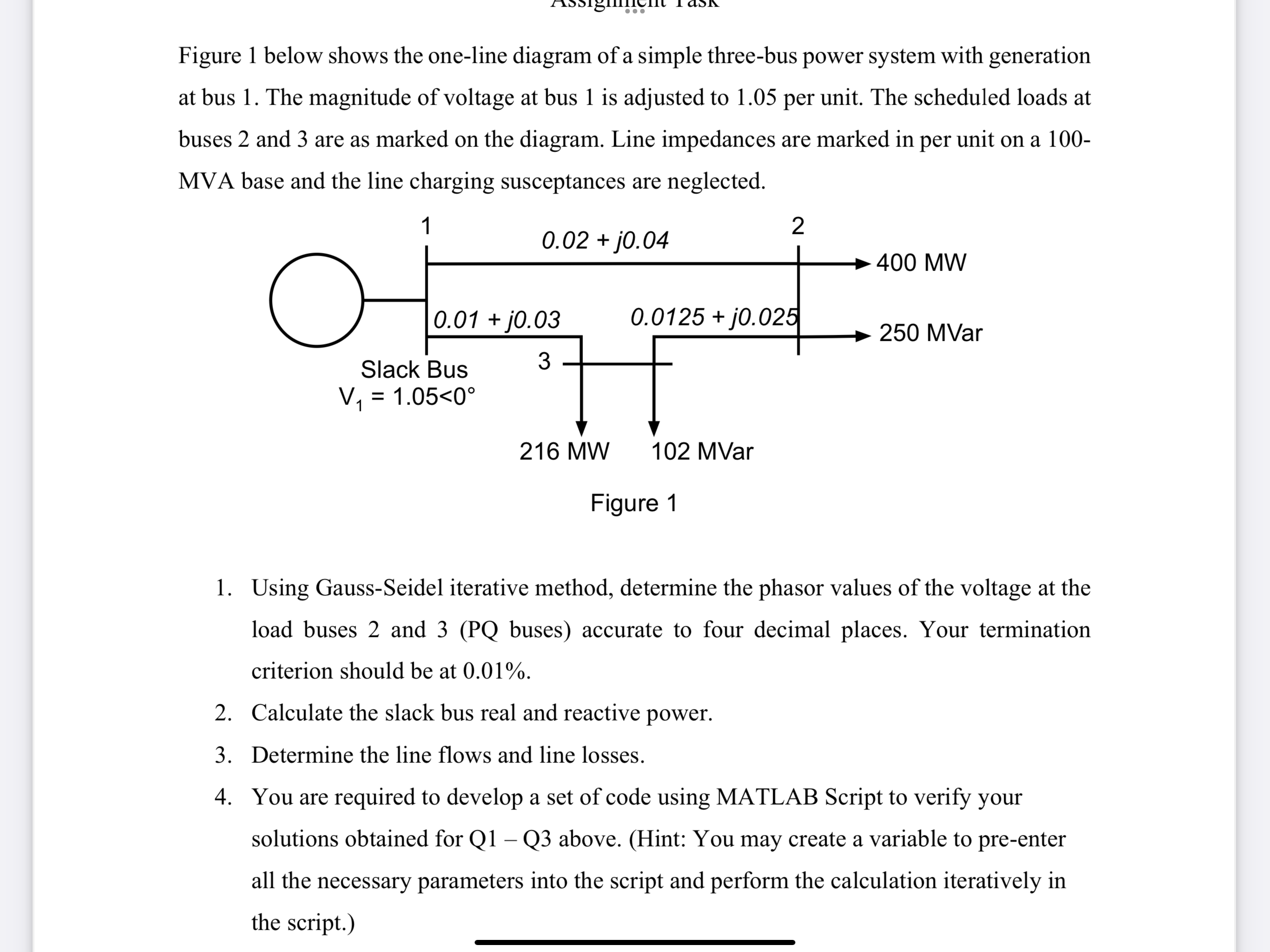 Solved Figure 1 below shows the one-line diagram of a simple | Chegg.com