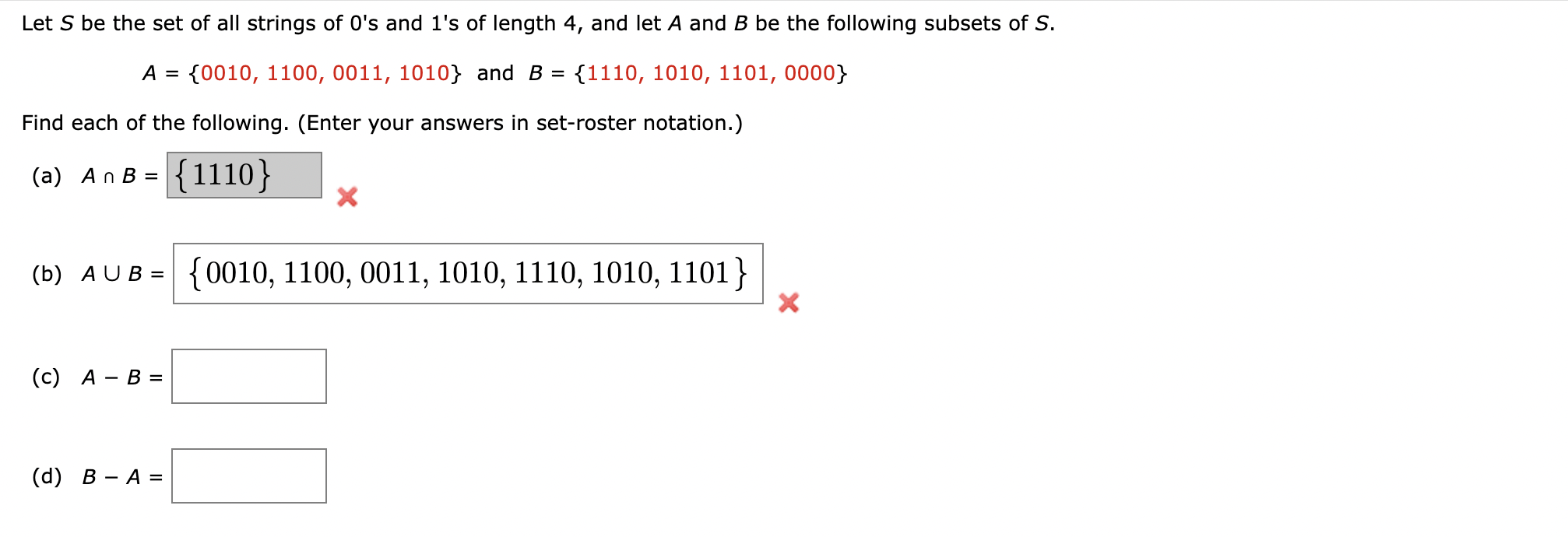 Solved A={0010,1100,0011,1010} and B={1110,1010,1101,0000 | Chegg.com