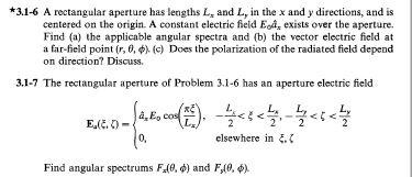 Solved *3.1-6 A rectangular aperture has lengths Lx and Ly | Chegg.com
