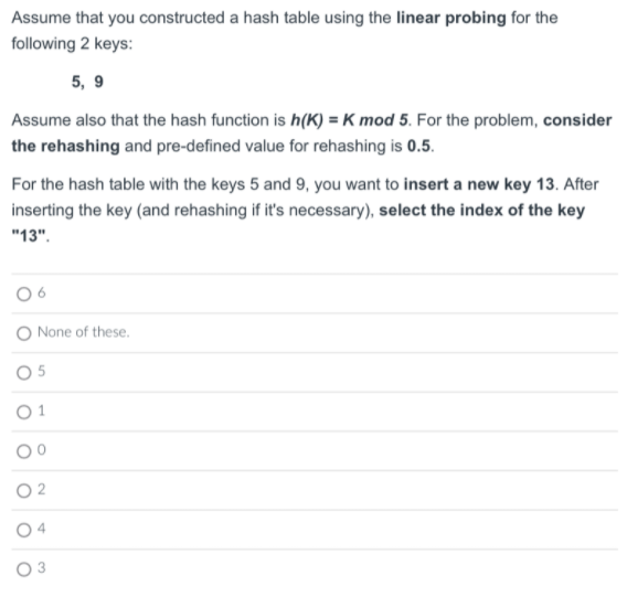 Solved Assume that you construct a hash table using the | Chegg.com