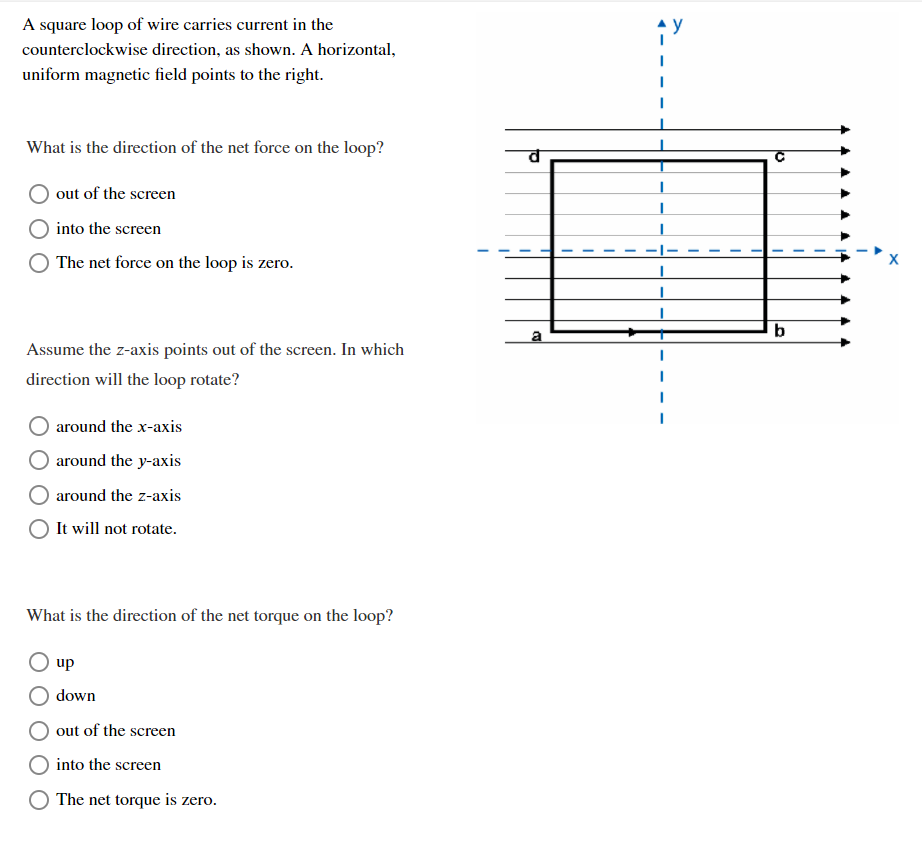 Solved у A square loop of wire carries current in the | Chegg.com