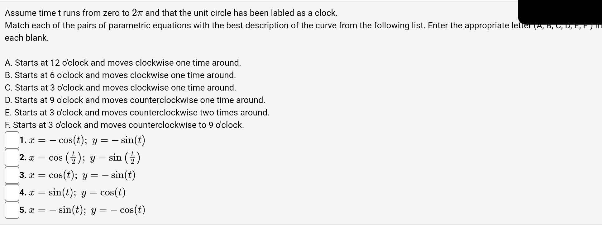 Solved Assume time t runs from zero to 2π and that the unit | Chegg.com