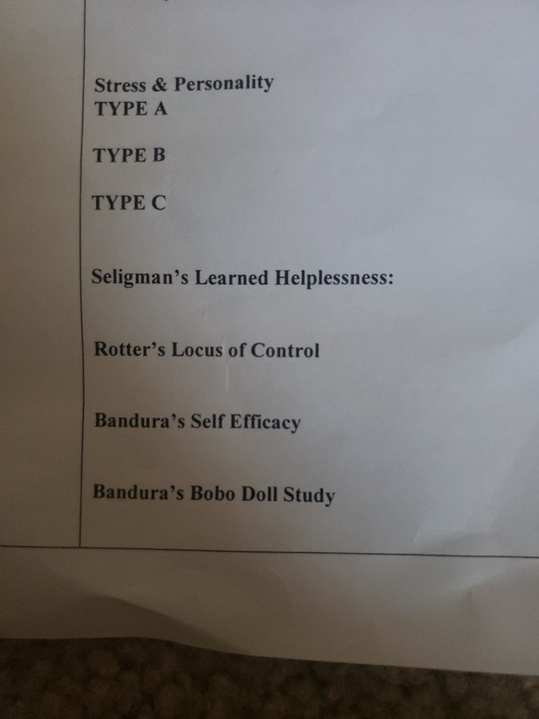 Solved Stress & Personality TYPE A TYPE B TYPE C Seligman's | Chegg.com