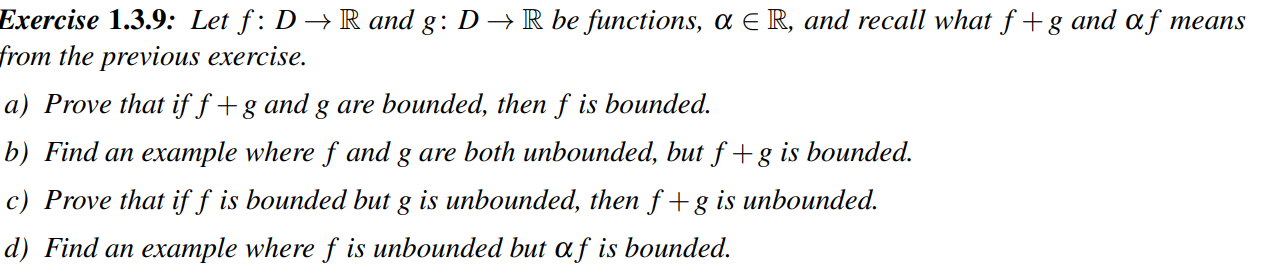 Solved Exercise 1.3.9: Let f: D - R and g: D > R be | Chegg.com
