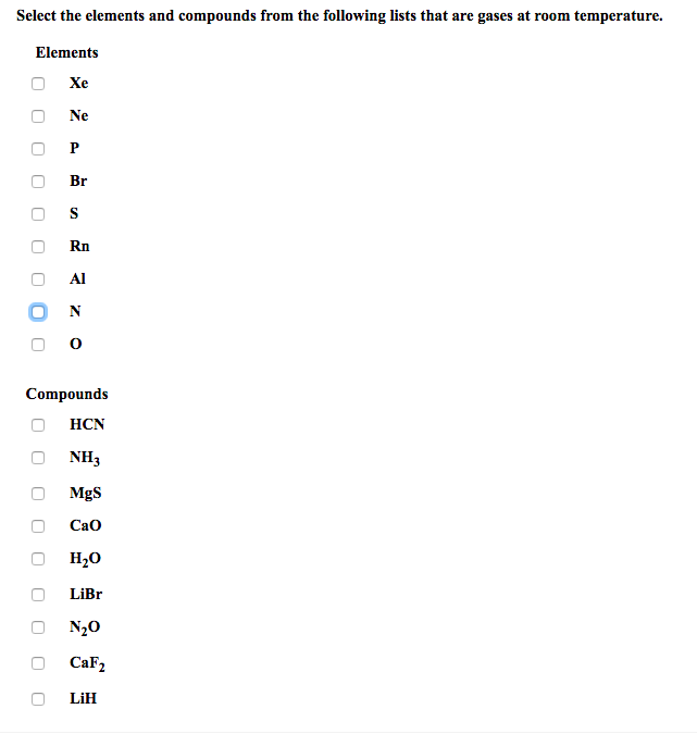 Solved Select the elements and compounds from the following | Chegg.com Solved Select the elements and compounds from the following | Chegg.com