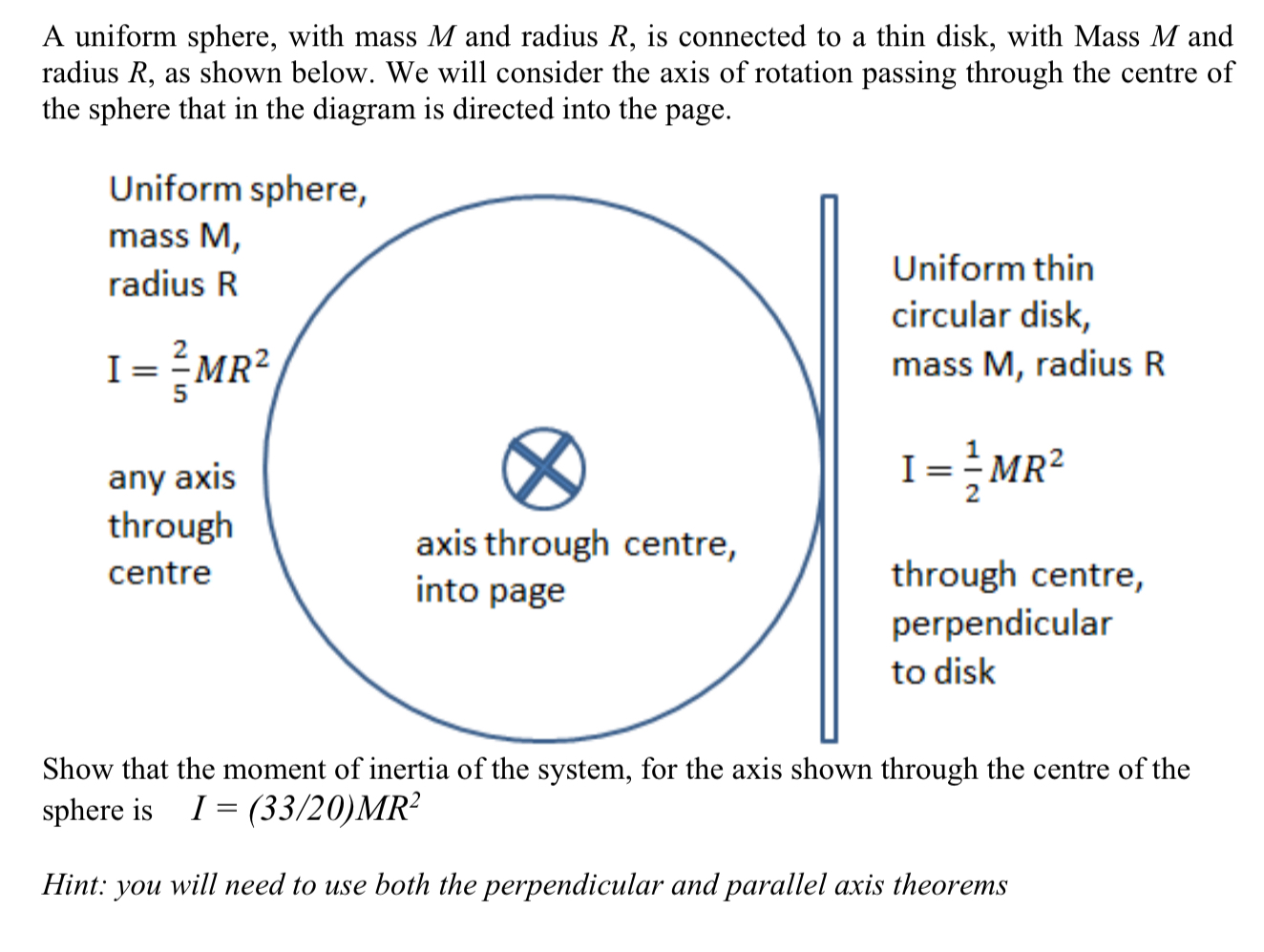 Solved A uniform sphere, with mass M and radius R, is | Chegg.com