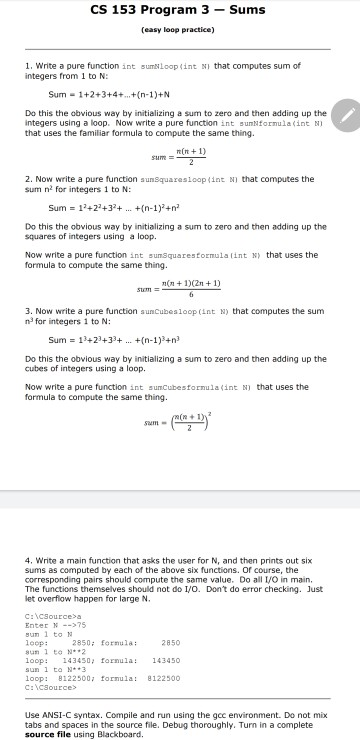 Solved CS 153 Program 3 - Sums (easy loop practice) 1. Write | Chegg.com