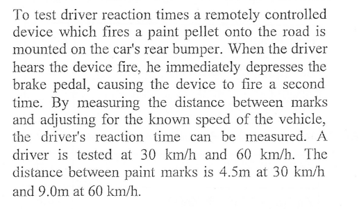 Solved To test driver reaction times a remotely controlled | Chegg.com