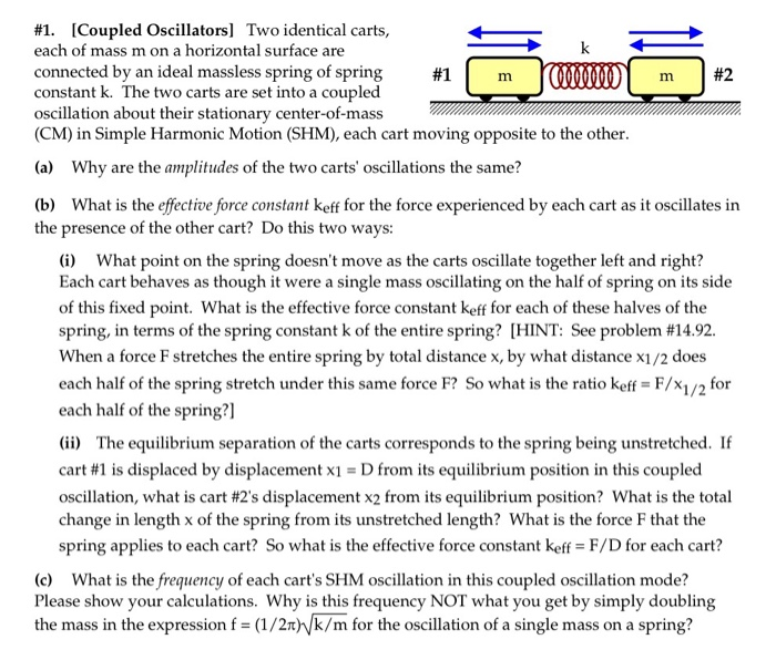 Solved #1 [Coupled Oscillators] Two identical carts each of | Chegg.com