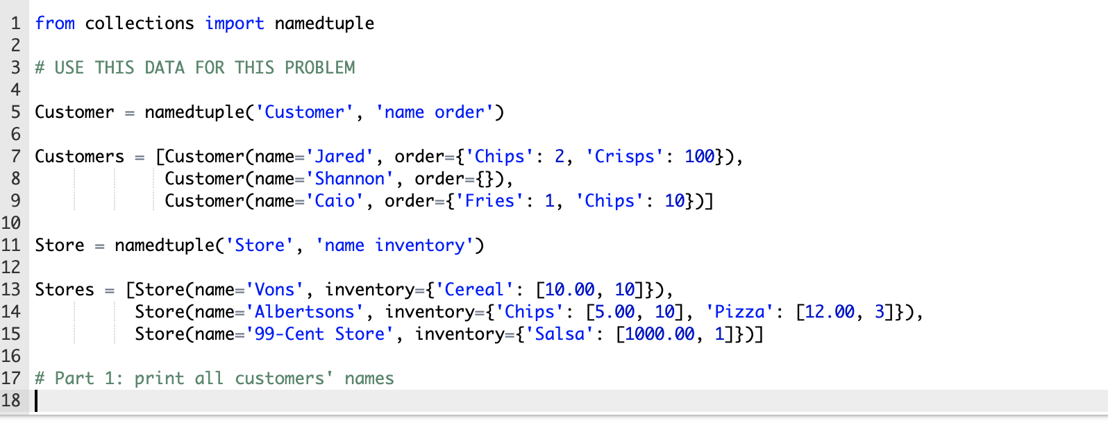 Part 1 Print the name of each customer inside the | Chegg.com