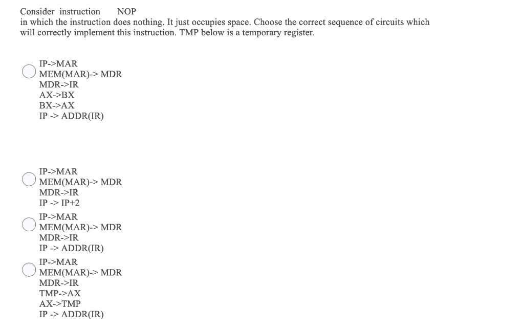 Solved Consider instruction NOP in which the instruction | Chegg.com