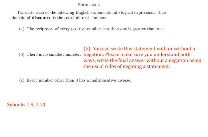 Solved PROBLEM 4 Translate each of the following English | Chegg.com