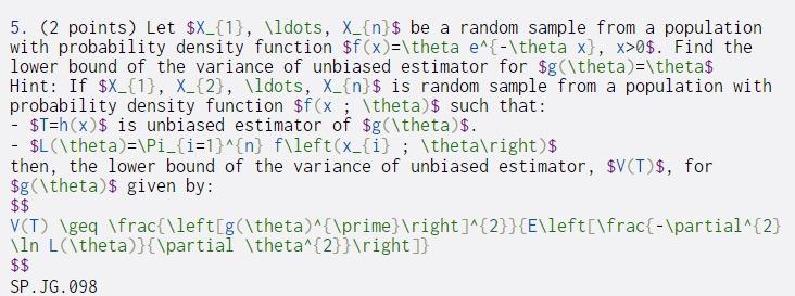 Solved 5. (2 points) Let $X_{1}, \ldots, X_{n}$ be a random | Chegg.com