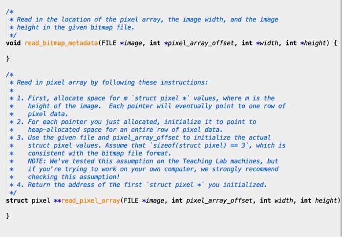 Implement this C function. For read_bitmap_metadata, | Chegg.com