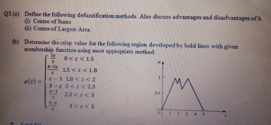 Solved Q3.(a) Define the following defuzzification methods. | Chegg.com