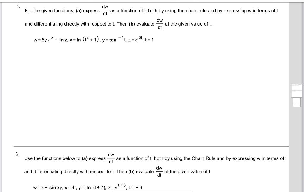 Solved 1. dw For the given functions, (a) express as a | Chegg.com