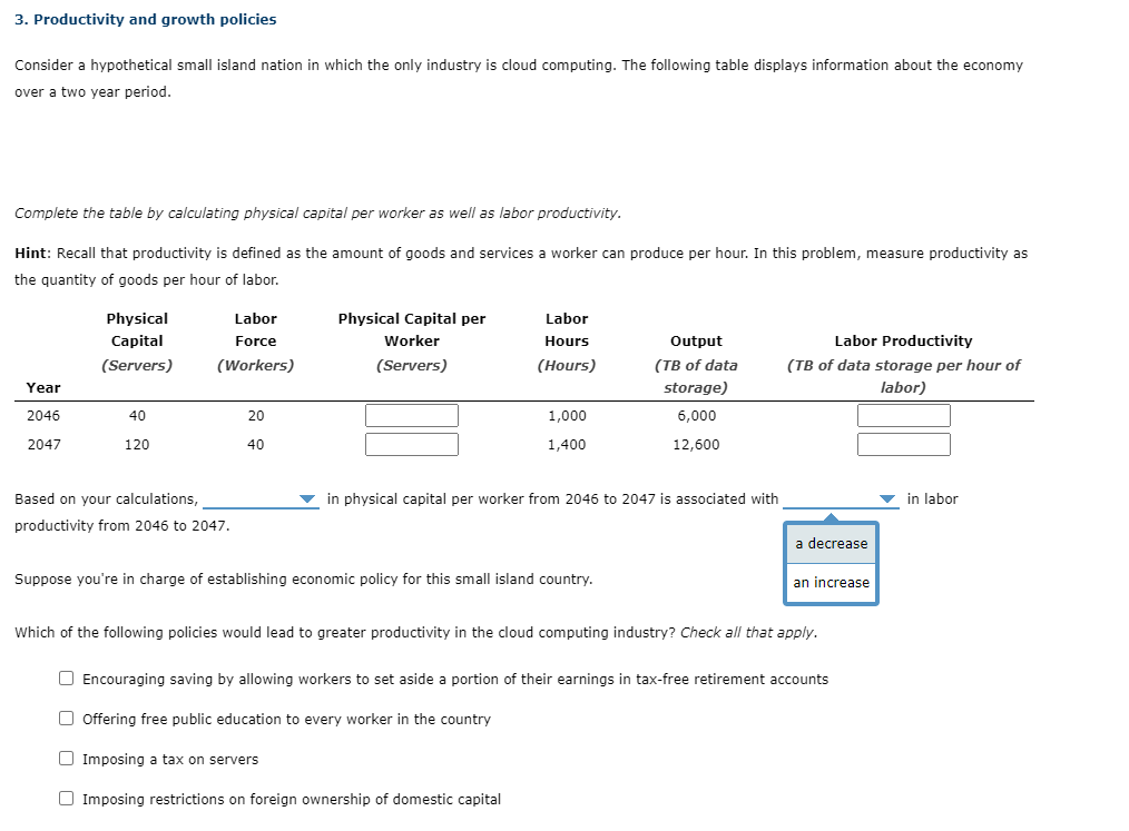 Solved 3. Productivity and growth policies Consider a | Chegg.com