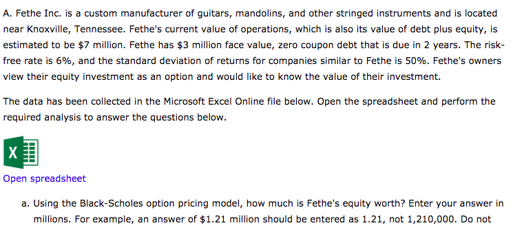 Solved A. Fethe Inc. is a custom manufacturer of guitars, | Chegg.com