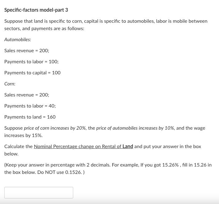 Solved Specific-factors model-part 3 Suppose that land is | Chegg.com