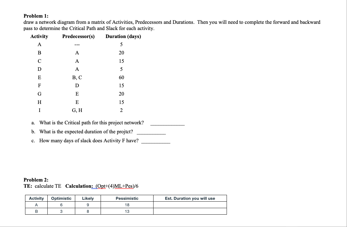 Solved Problem 1: draw a network diagram from a matrix of | Chegg.com