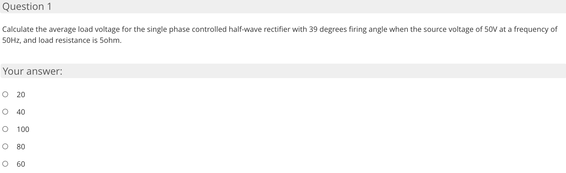 Solved Question 1 Calculate the average load voltage for the | Chegg.com