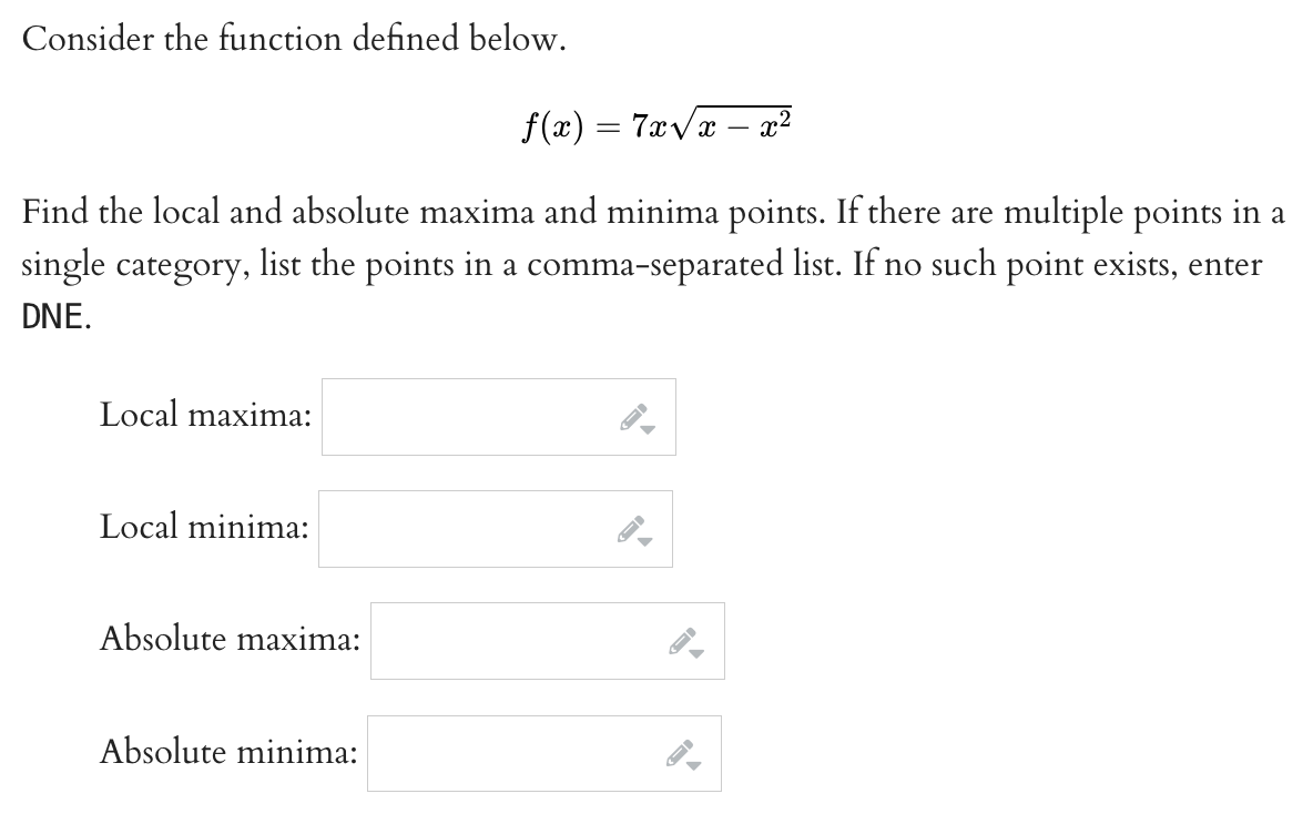 Solved Consider the function defined below. f(x)=7xx−x2 Find | Chegg.com