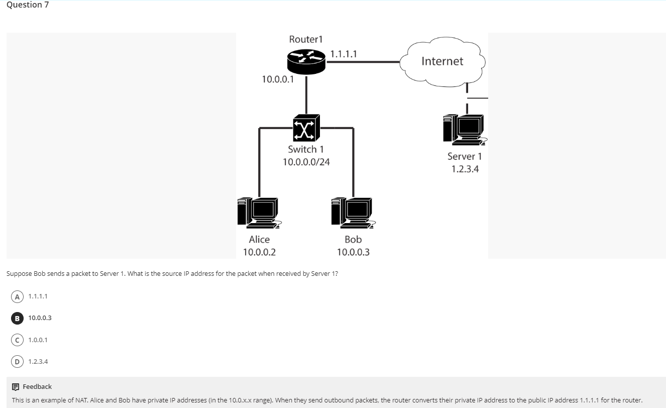 Solved Suppose Bob sends a packet to Server 1. What is the | Chegg.com